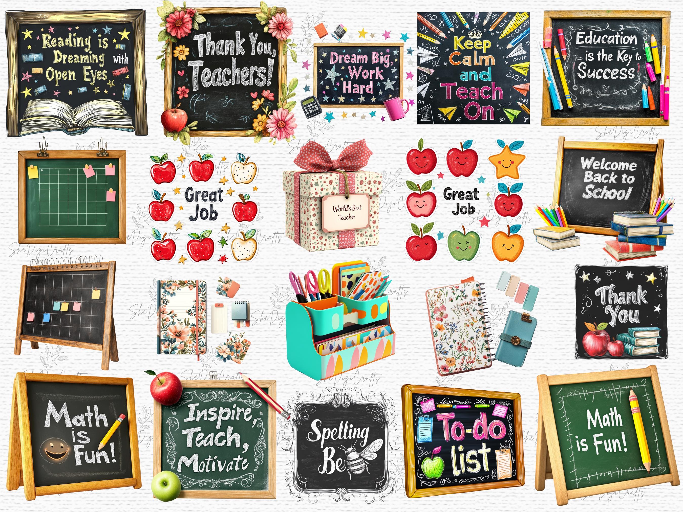 Teacher School Supplies Clipart Bundle Classroom PNG SVG Teacher ...