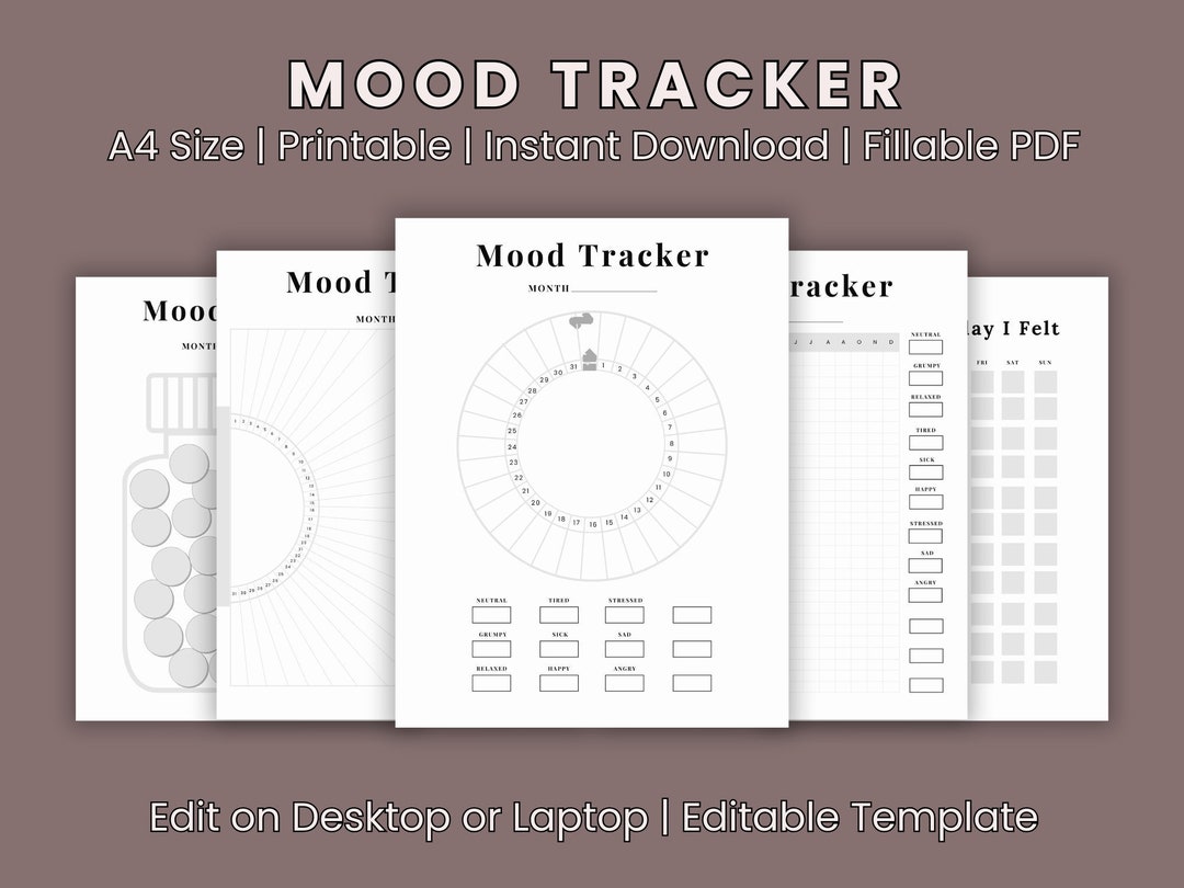 Mood Tracker Printable, Mood Journal, Emotion Tracker, Mood Log, A4 ...