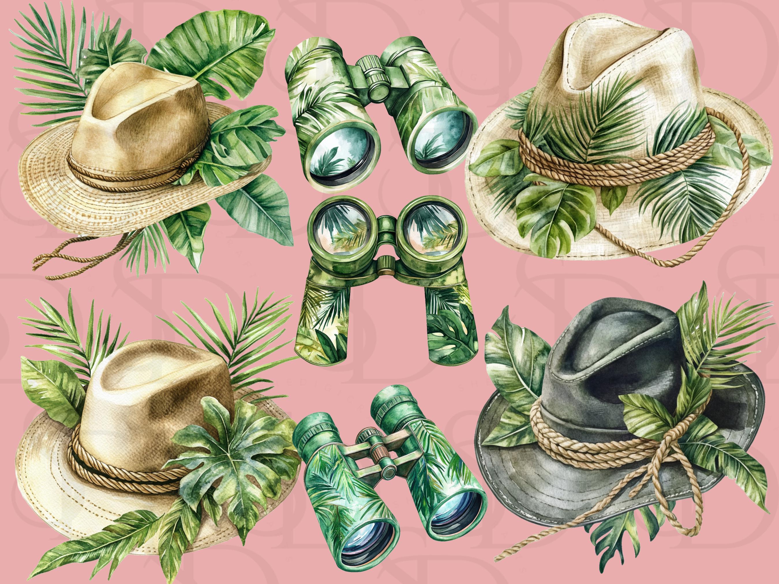 Safari Jungle Clipart Set Watercolor Jungle Animals Camp Tent Monkey ...