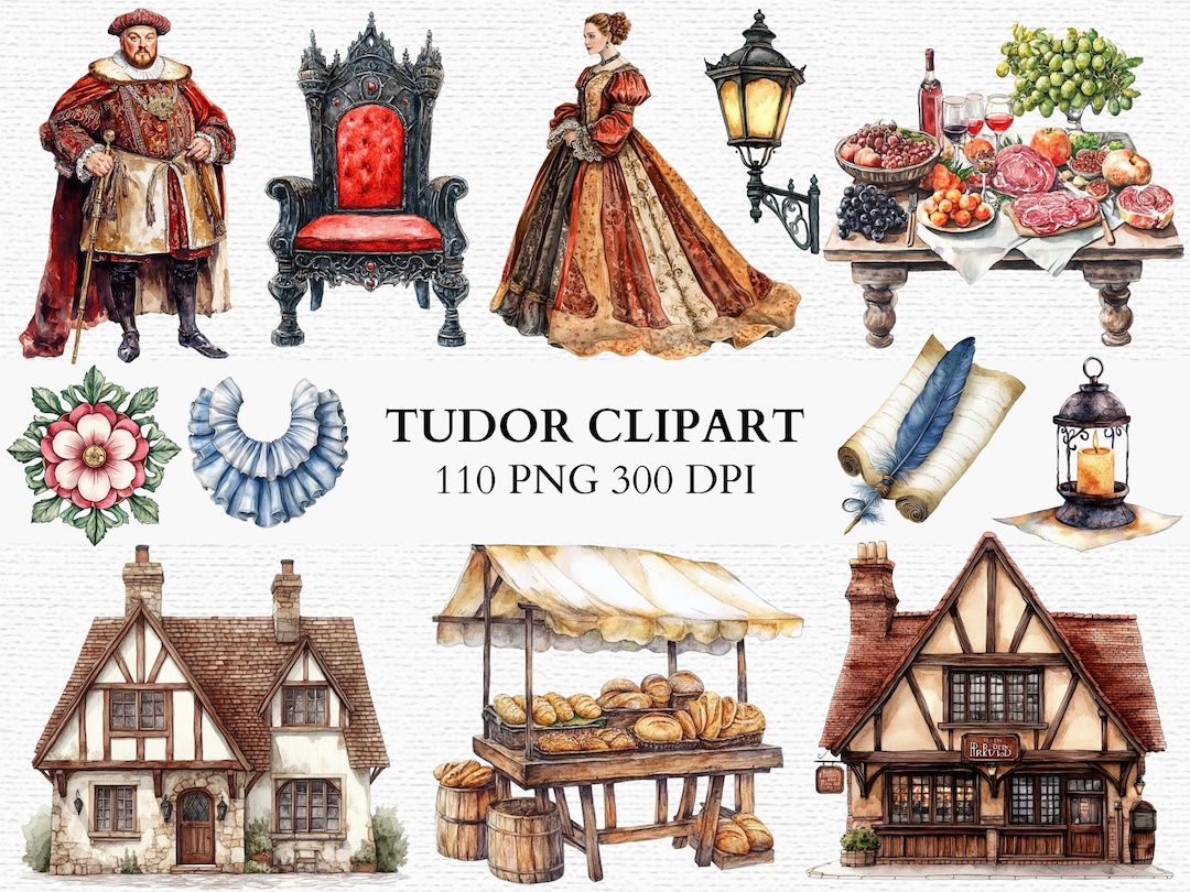 Tudor Clipart Bundle Medieval PNG Vintage Houses Kings Queens Knights ...
