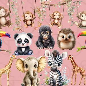 Safari Jungle Clipart Set Watercolor Jungle Animals Camp Tent Monkey ...