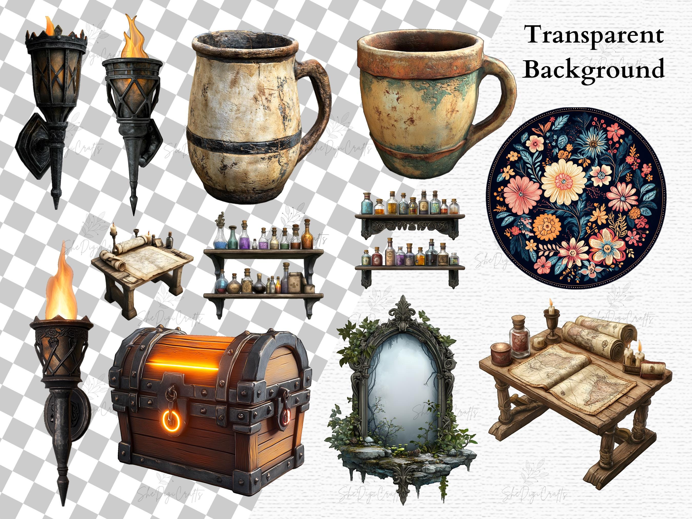 Medieval Furniture Clipart PNG Fantasy Interior Props RPG Decor Assets ...