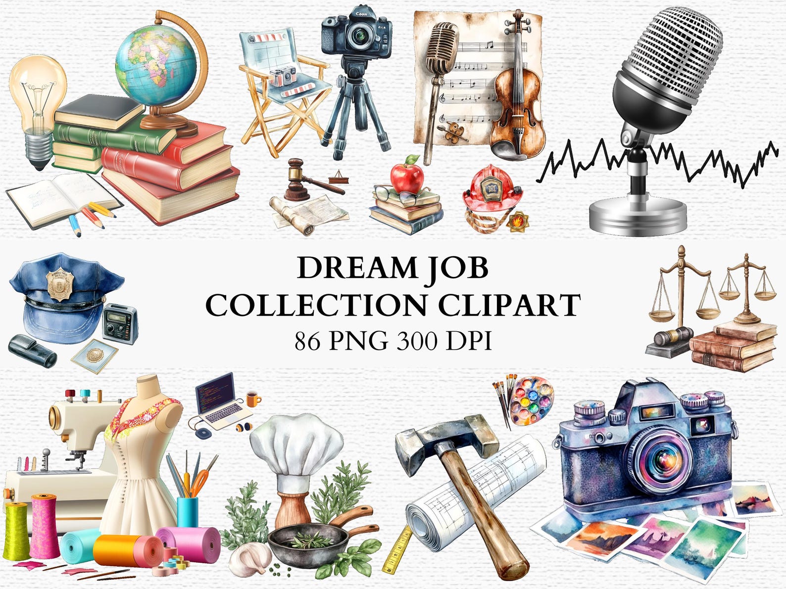 Dream Job Clipart Bundle 86 PNG Career Occupation Watercolor Clip Art ...