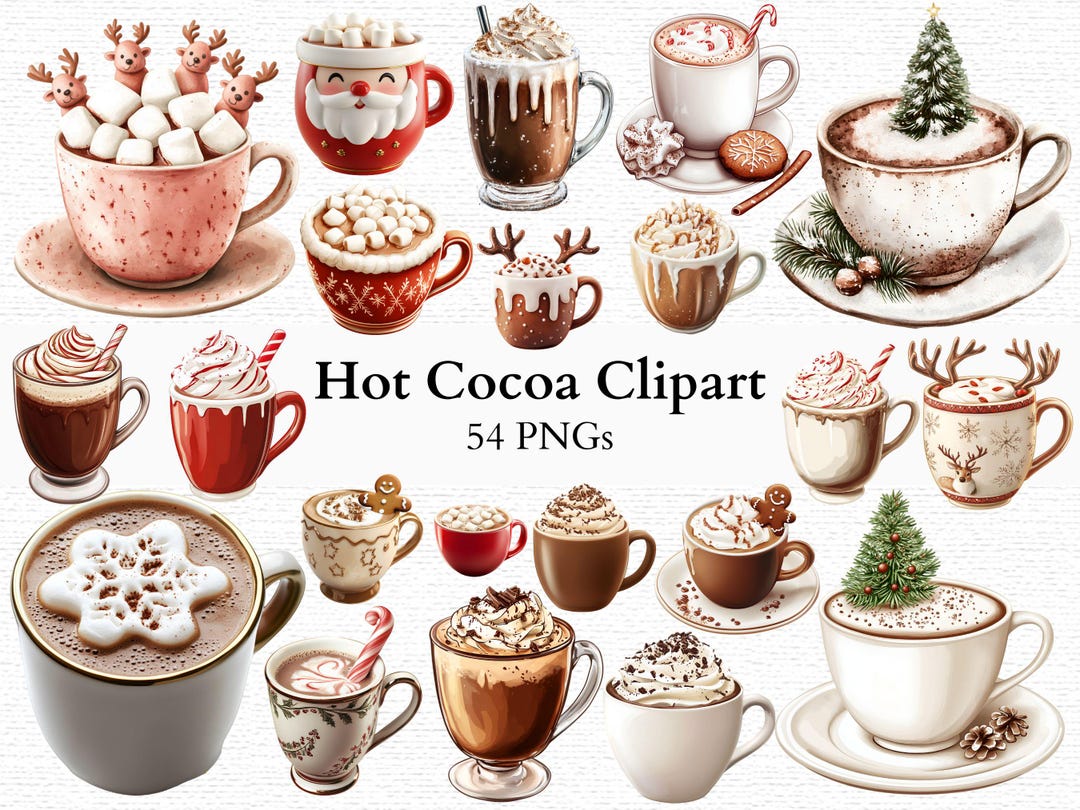 Hot Cocoa Clipart Set Christmas Mug PNG Bundle Winter Coffee Clipart ...