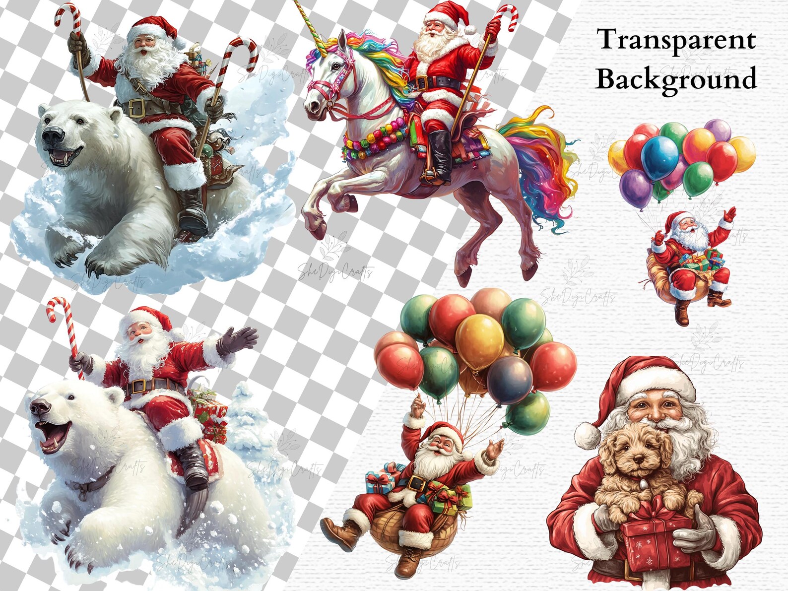Santa Clipart Png Funny Santa Art Christmas Santa Riding Polar Bear ...