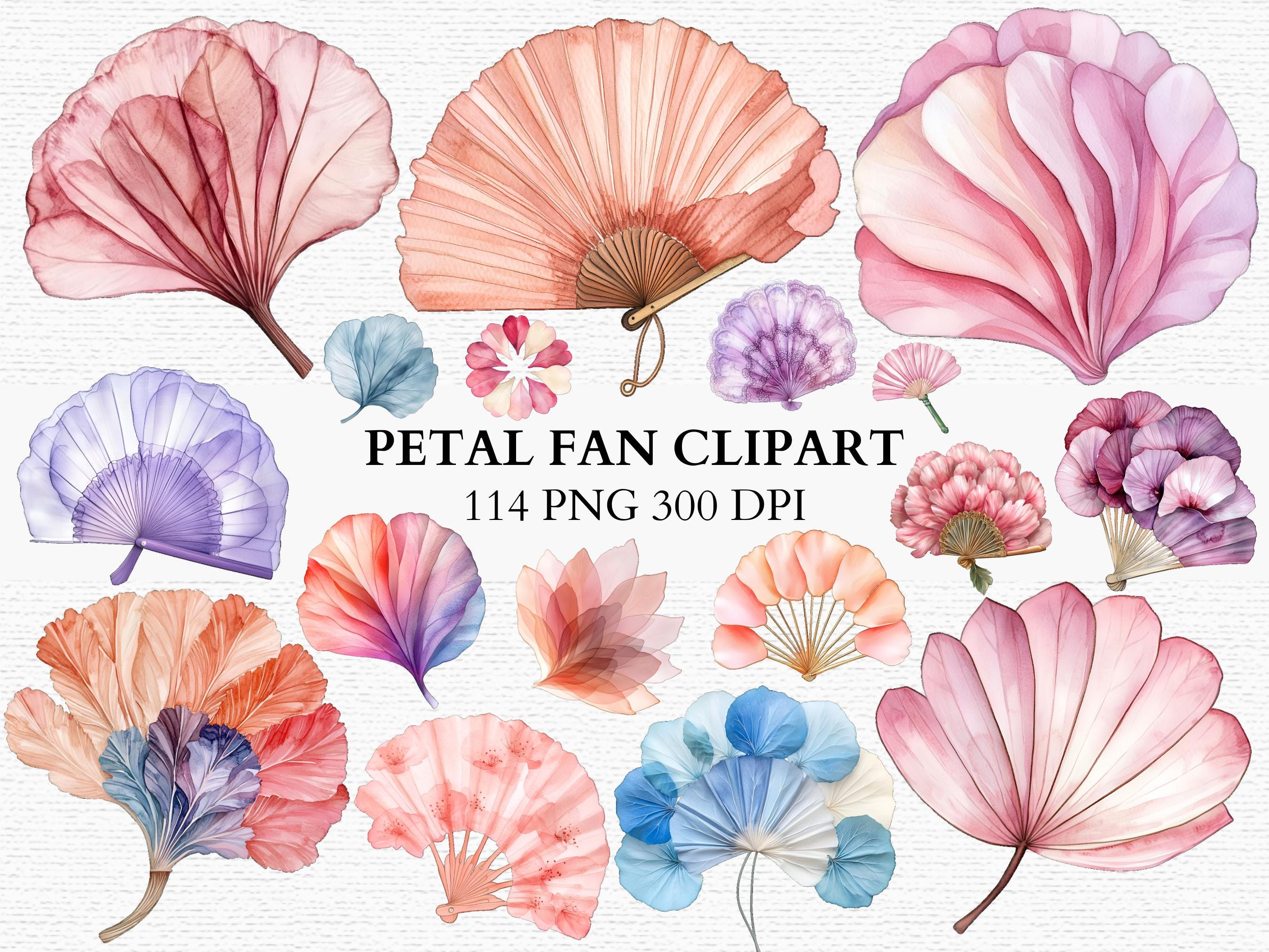 Petal Fan Clipart PNG Bundle Floral Hand Fan Graphics Watercolor Flower ...