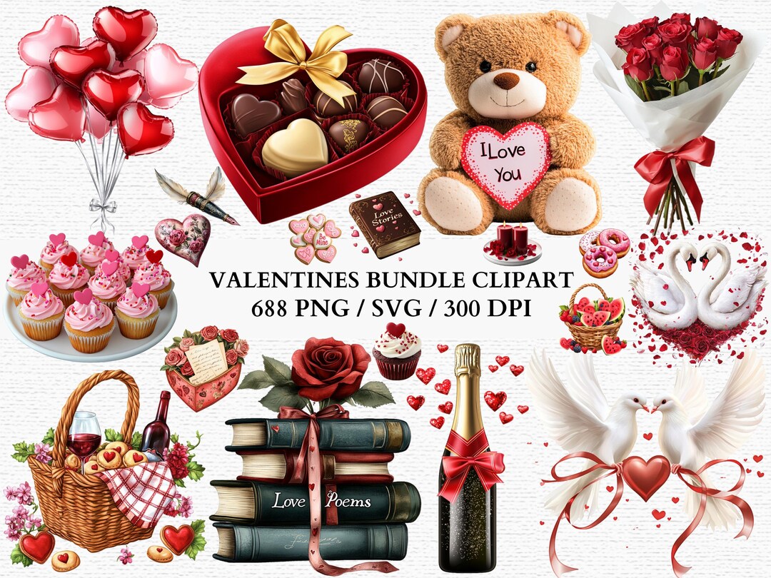 Valentines Day Clipart Bundle PNG SVG Digital Download Romantic Love ...