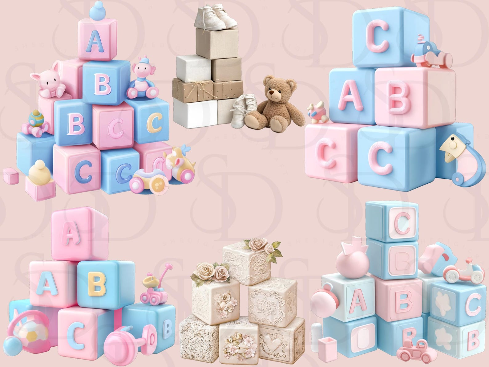 Baby Blocks With Letter PNG Clipart Set Nursery Decoration Pastel ...