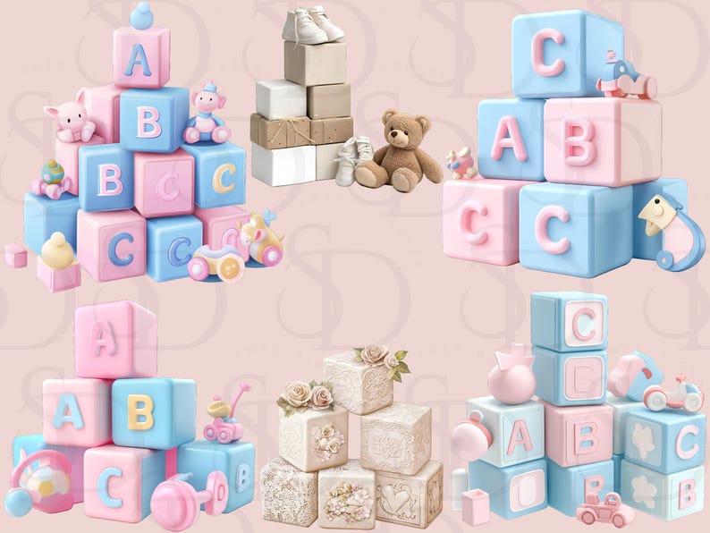 Baby Blocks With Letter PNG Clipart Set Nursery Decoration Pastel ...