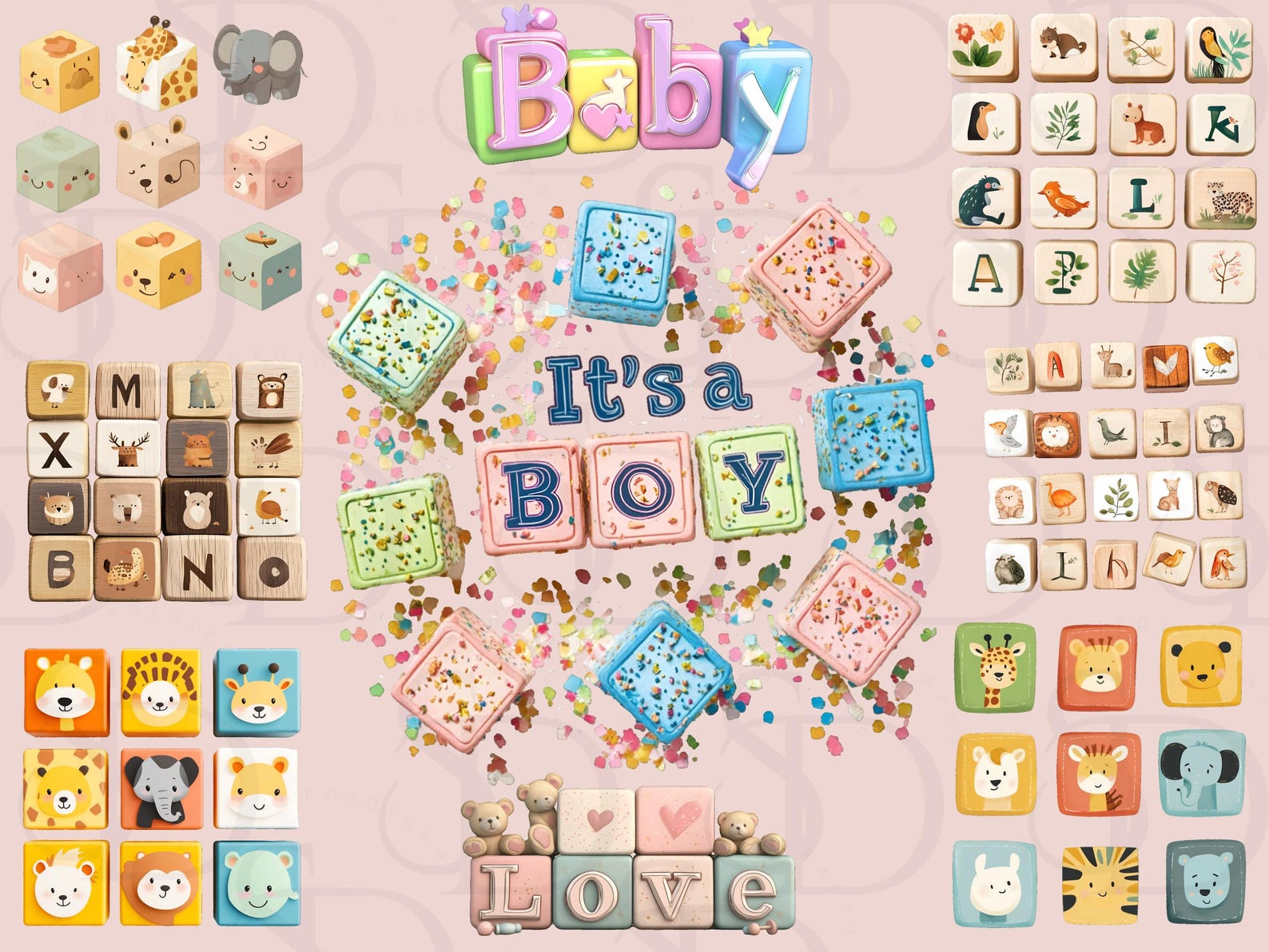 Baby Blocks With Letter PNG Clipart Set Nursery Decoration Pastel ...
