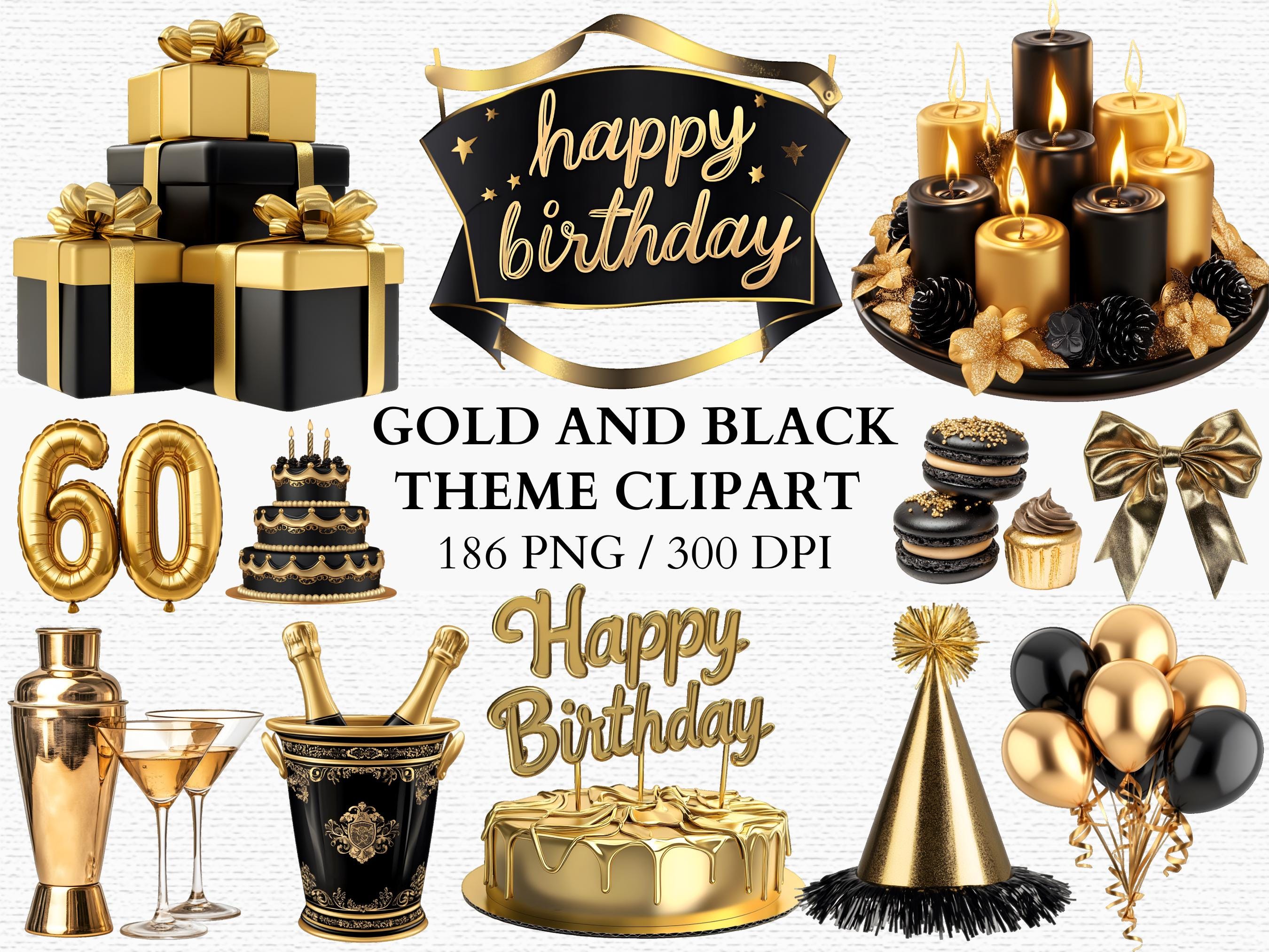 Luxury Black and Gold Birthday PNG Clipart Set With Sophisticated Decor ...