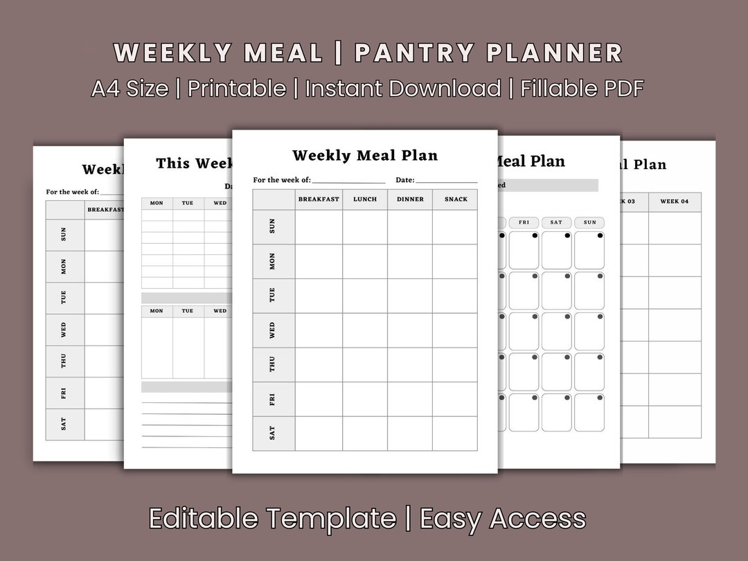 Printable Weekly Meal Planner Health & Fitness Meal Plan Template Food ...