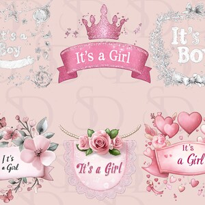 Baby Shower Banner Clipart Boy Girl Gender Reveal Decorations Pink ...