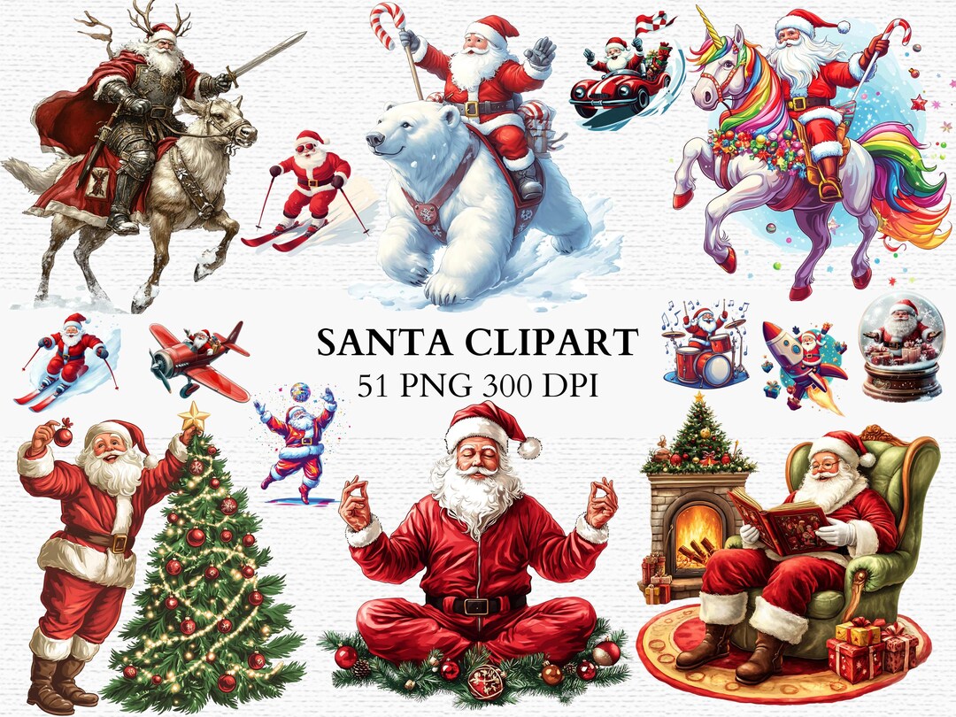 Santa Clipart Png Funny Santa Art Christmas Santa Riding Polar Bear ...