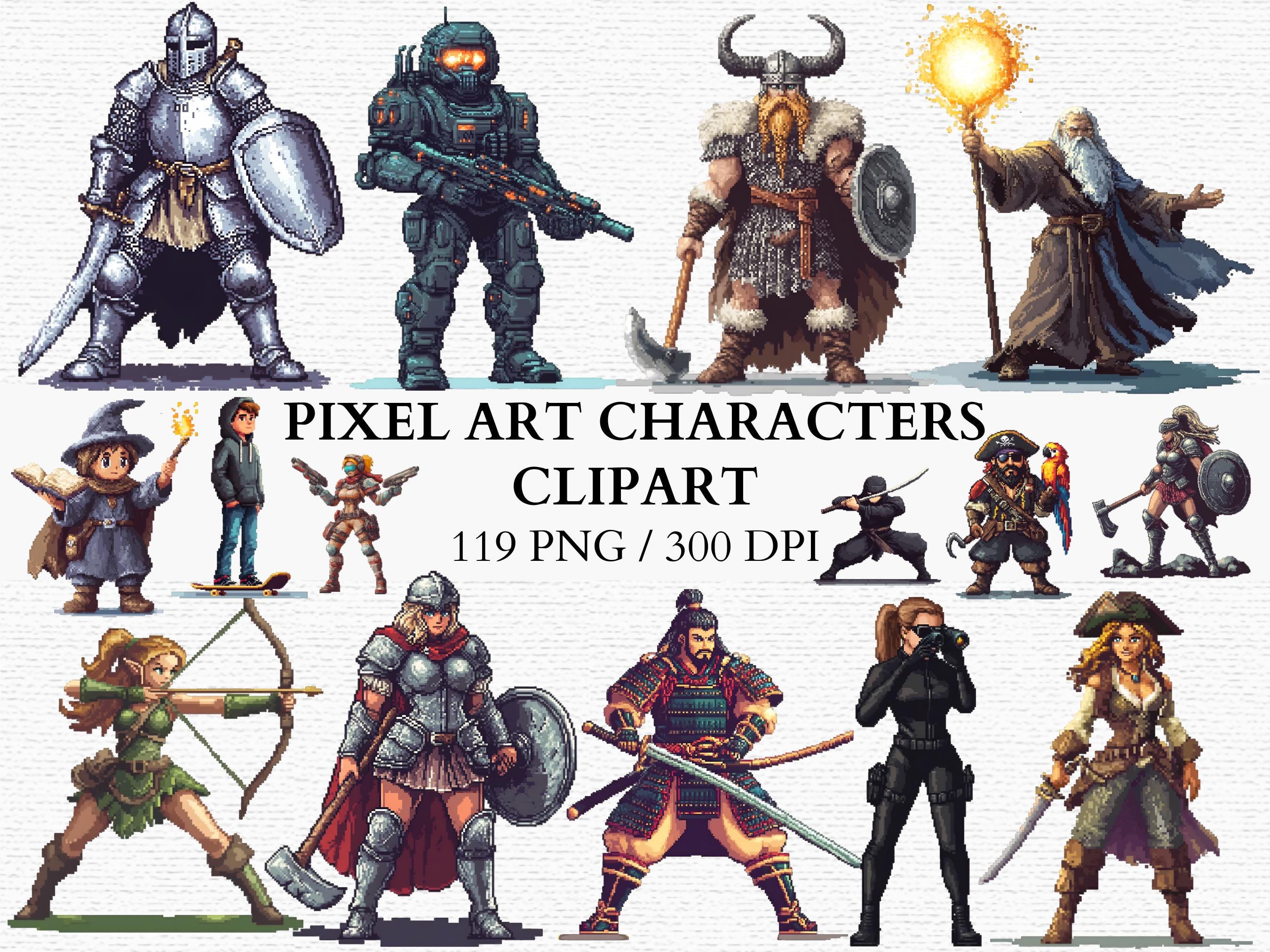 Pixel Art Character PNG Clipart Pack Fantasy Heroes Soldiers Aliens ...