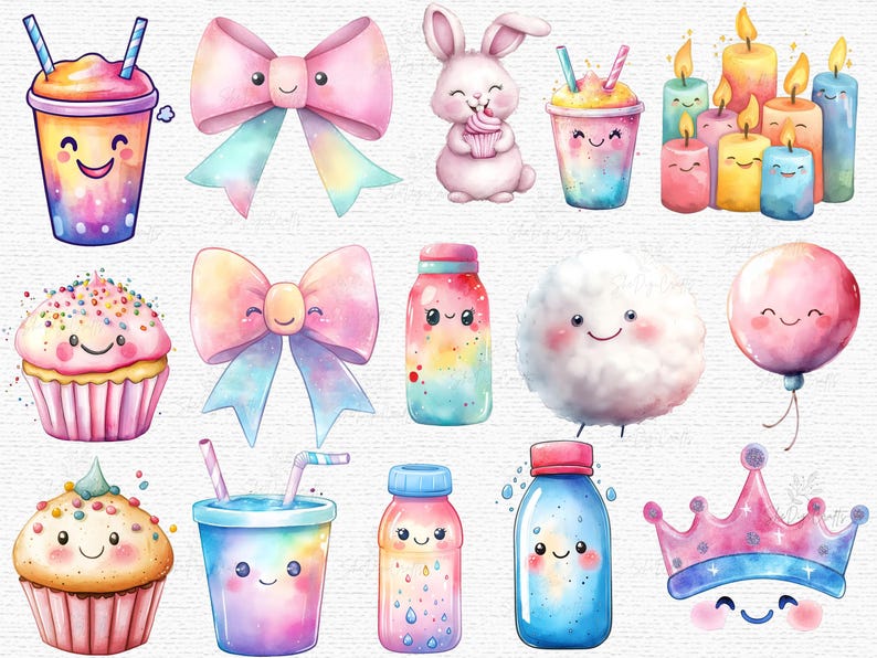 Pastel Kawaii Themed Birthday PNG Clipart Set With Pastel Colored ...