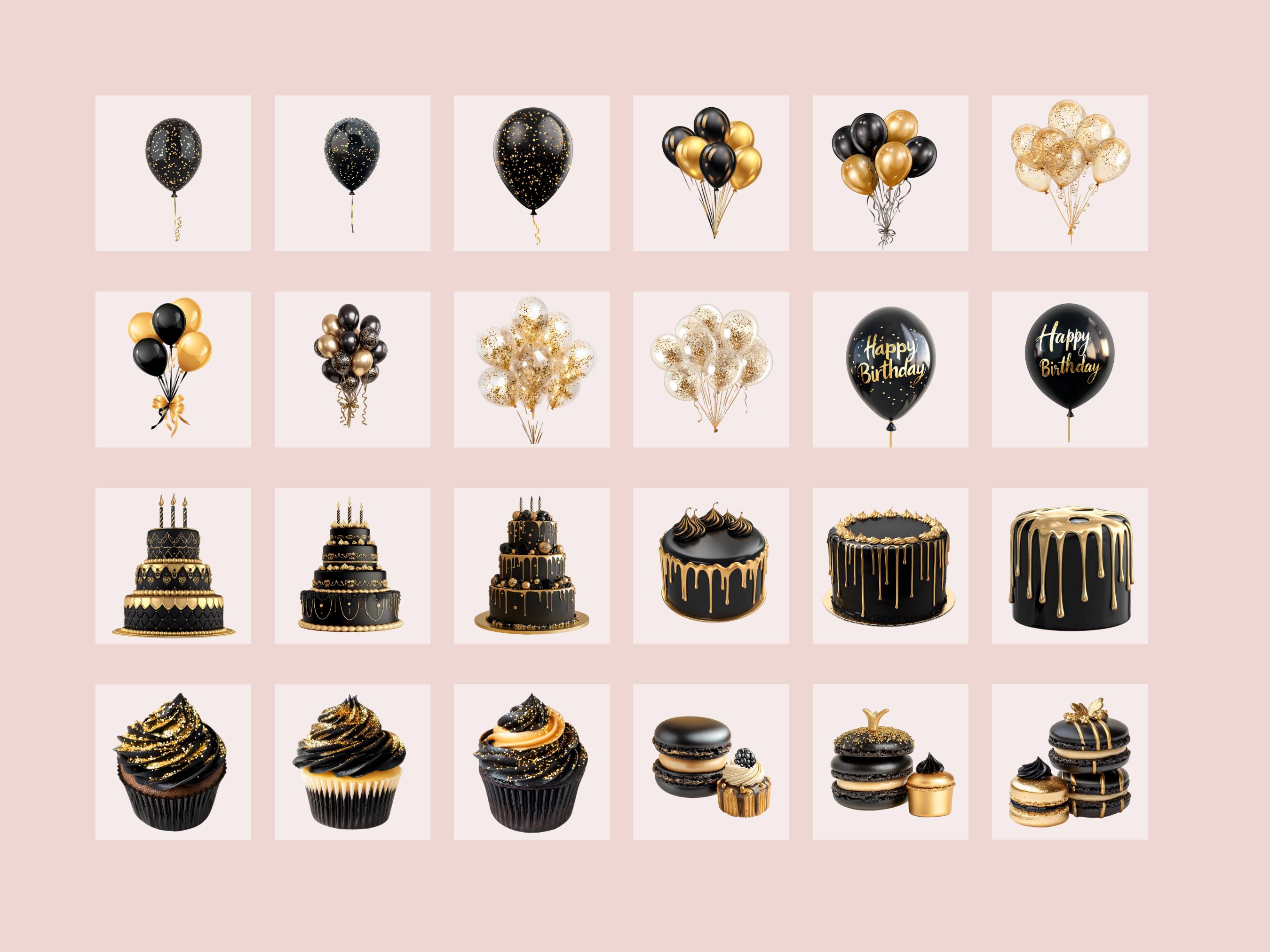 Luxury Black and Gold Birthday PNG Clipart Set With Sophisticated Decor ...
