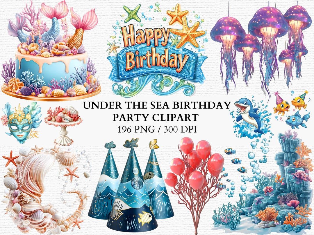 Under the Sea Birthday Party Clipart Bundle Ocean Animals Mermaid ...