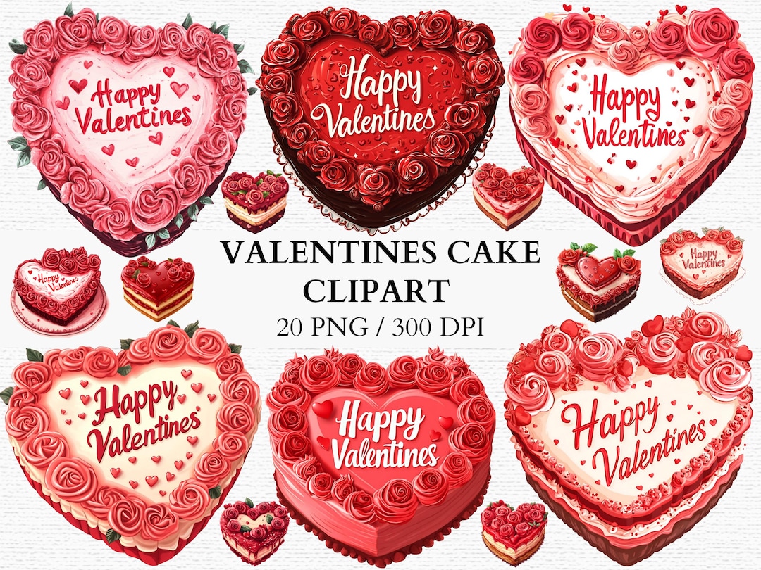 Valentines Cake Clipart Bundle PNG Digital Download Happy Valentines ...