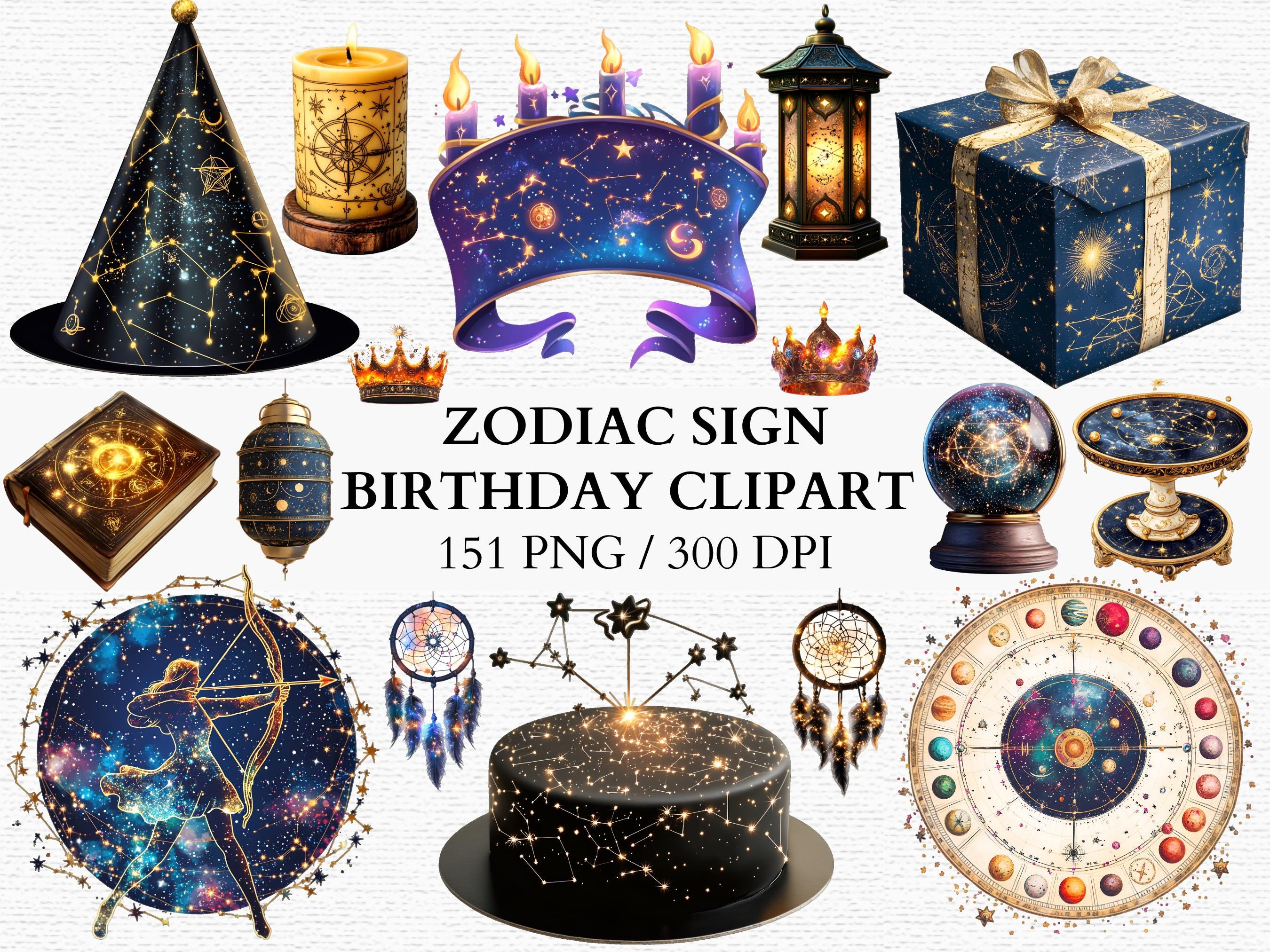Zodiac Sign Clipart Bundle Astrology Birthday PNG Horoscope ...