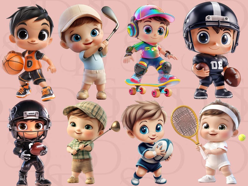 Baby Boy Sports Clipart Cute PNG Designs With Balls Jerseys Shoes and ...