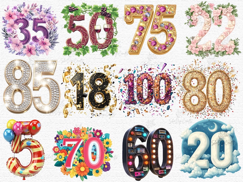 Floral Birthday Number Clipart Bundle Roses Numbers Milestone Birthday ...