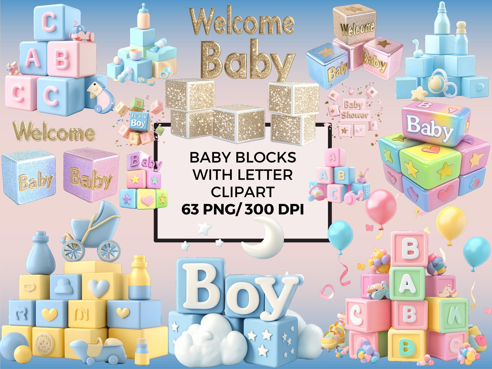 Baby Blocks With Letter PNG Clipart Set Nursery Decoration Pastel ...