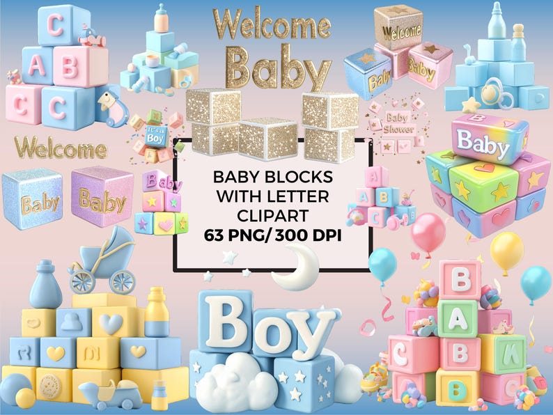 Baby Blocks With Letter PNG Clipart Set Nursery Decoration Pastel ...