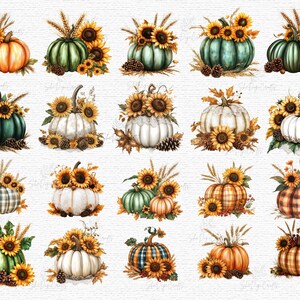 100 Autumn Pumpkin With Sunflower Clipart Set Watercolor Pumpkins ...