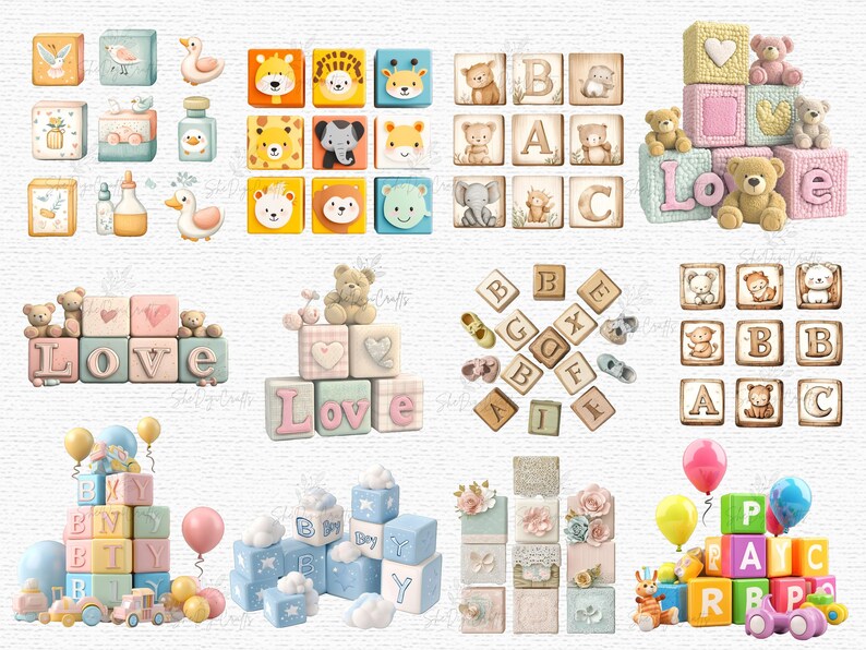 Baby Blocks With Letter PNG Clipart Set Nursery Decoration Pastel ...
