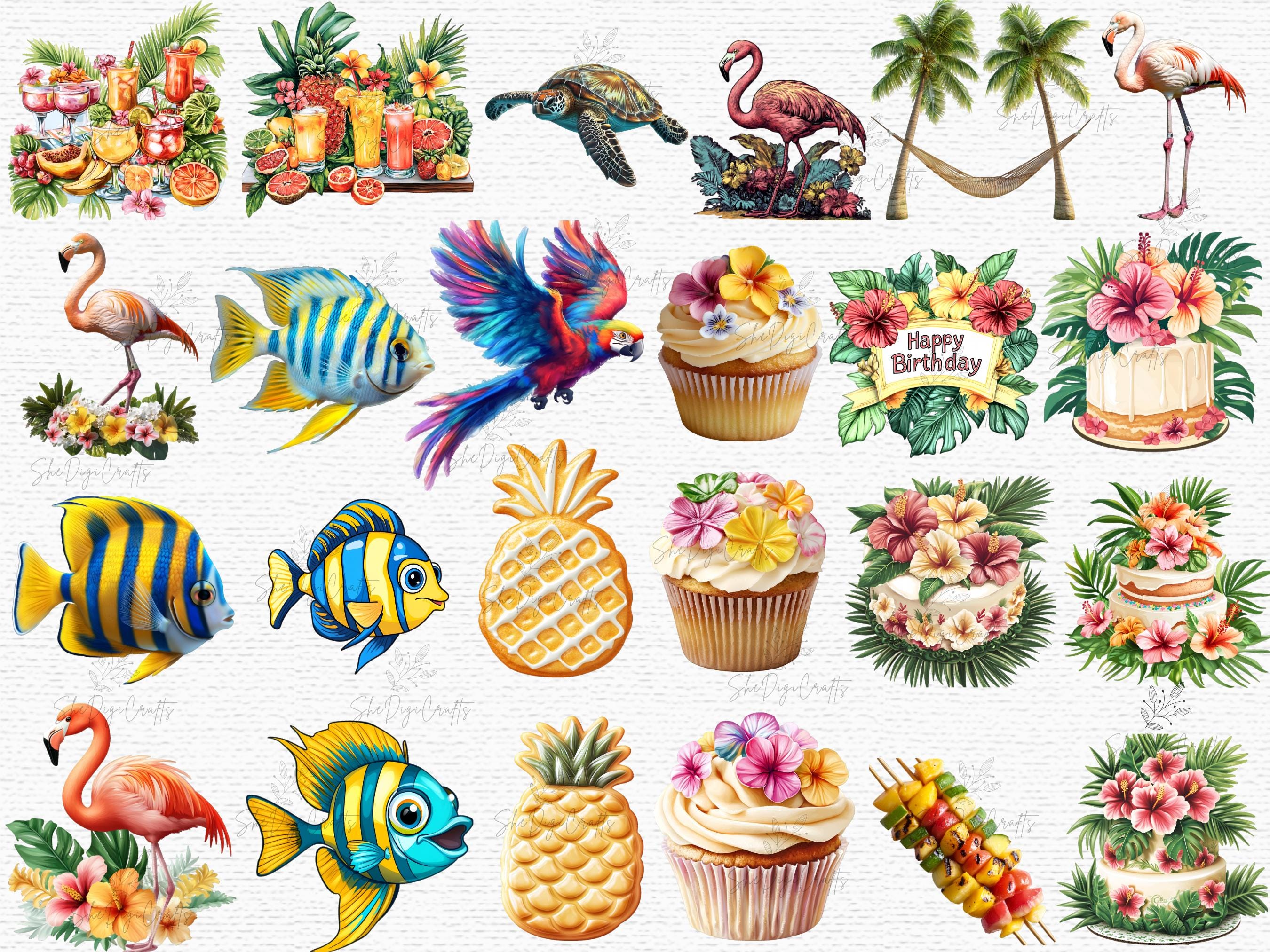 Hawaiian Luau Clipart Png Bundle Tropical Party Graphics Summer Beach ...