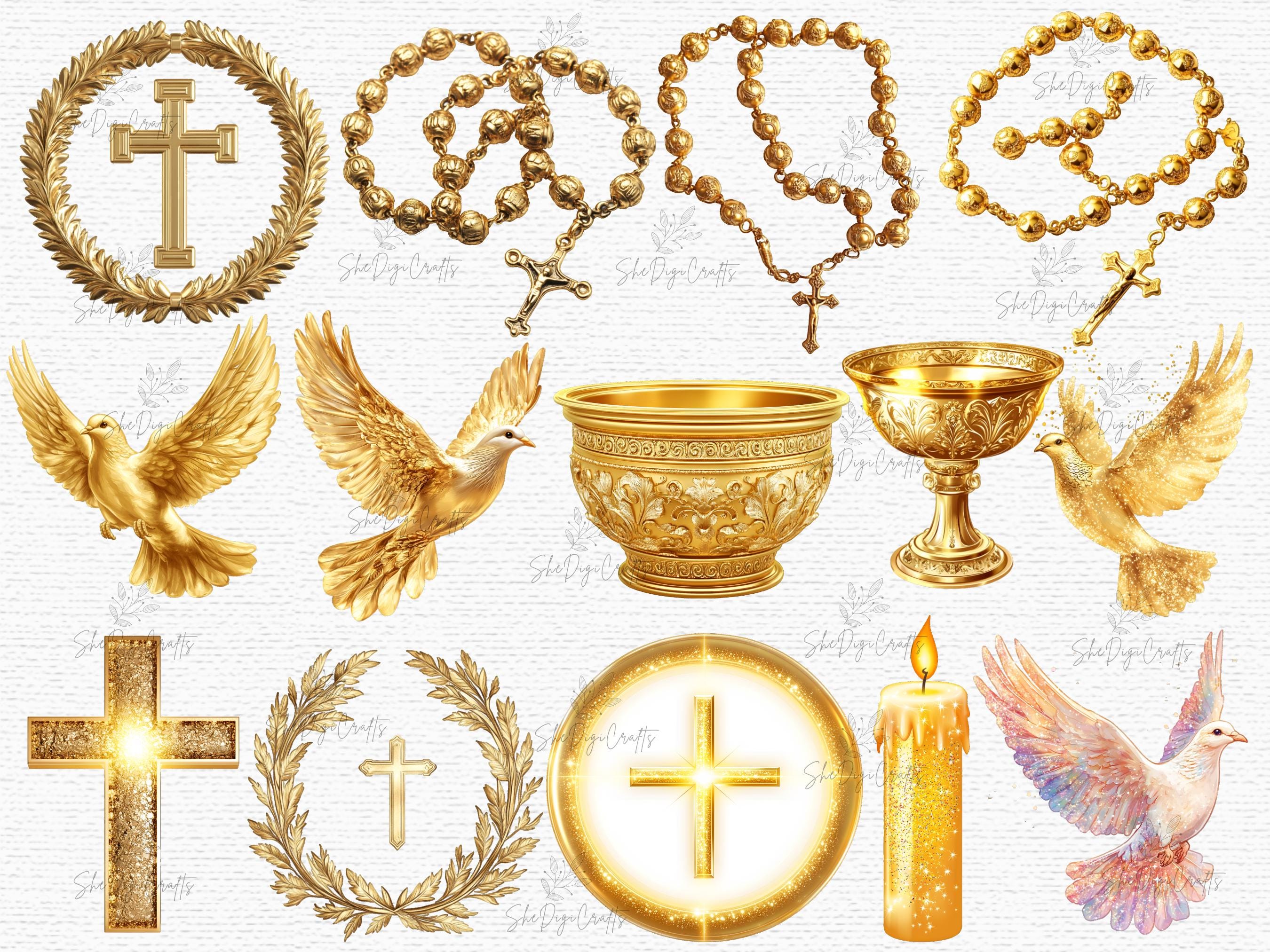 Elegant Gold Baptism Clipart Religious Cross and Bible SVG PNG ...