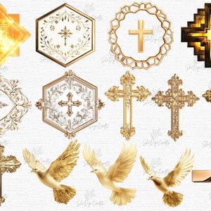 Elegant Gold Baptism Clipart Religious Cross and Bible SVG PNG ...