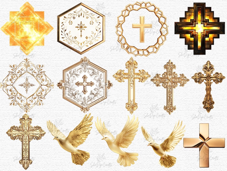 Elegant Gold Baptism Clipart Religious Cross and Bible SVG PNG ...