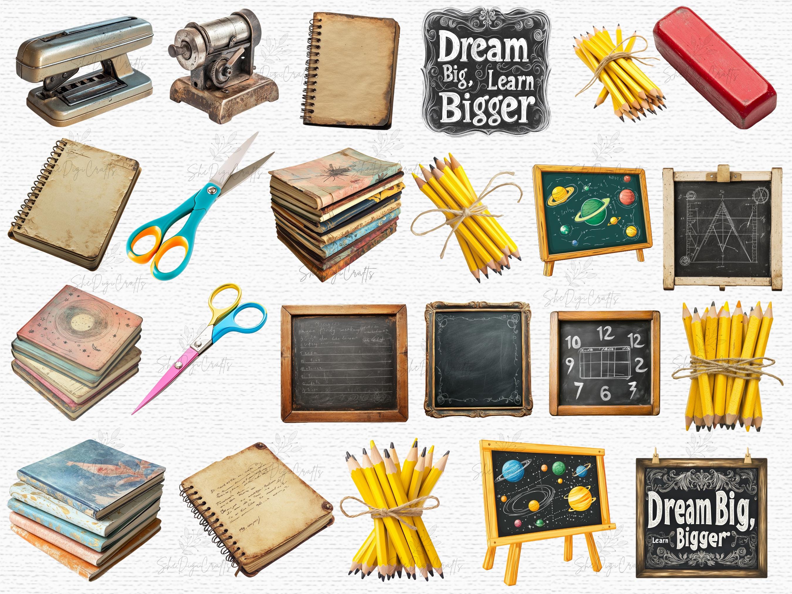 Vintage Watercolor School Clipart Bundle Png Svg, Retro Classroom Decor ...