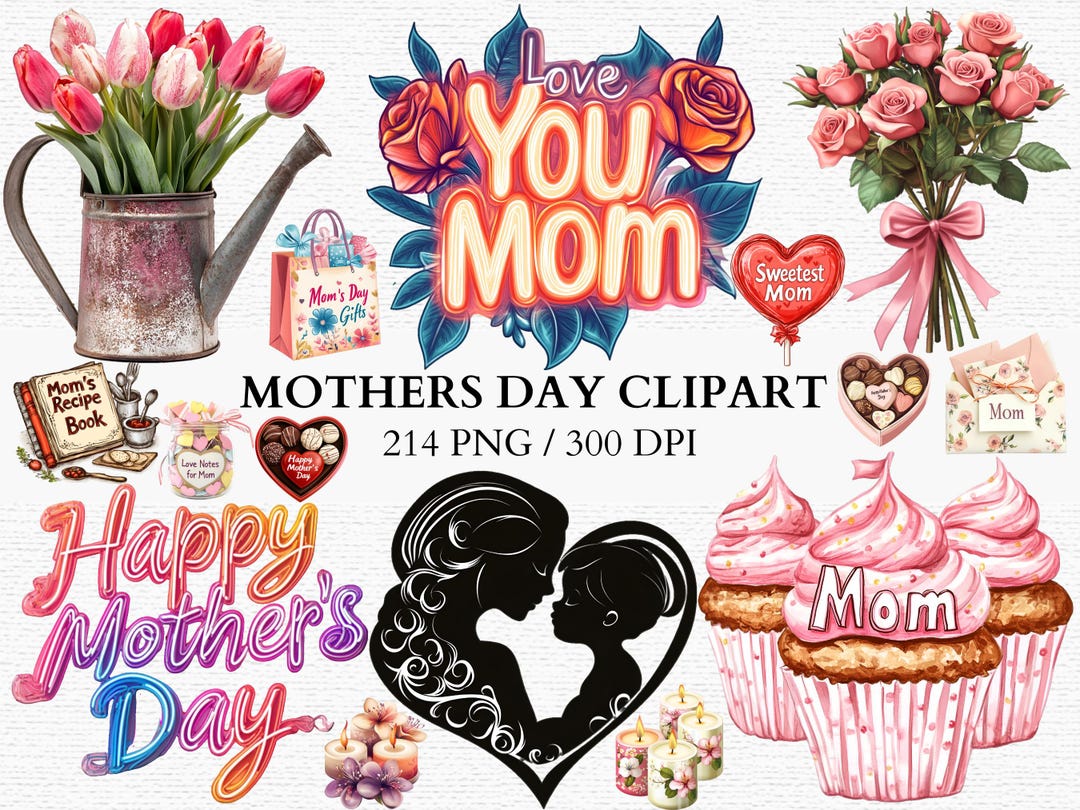 Mothers Day Clipart Bundle Floral Designs for Mom Gifts Heartfelt Love ...