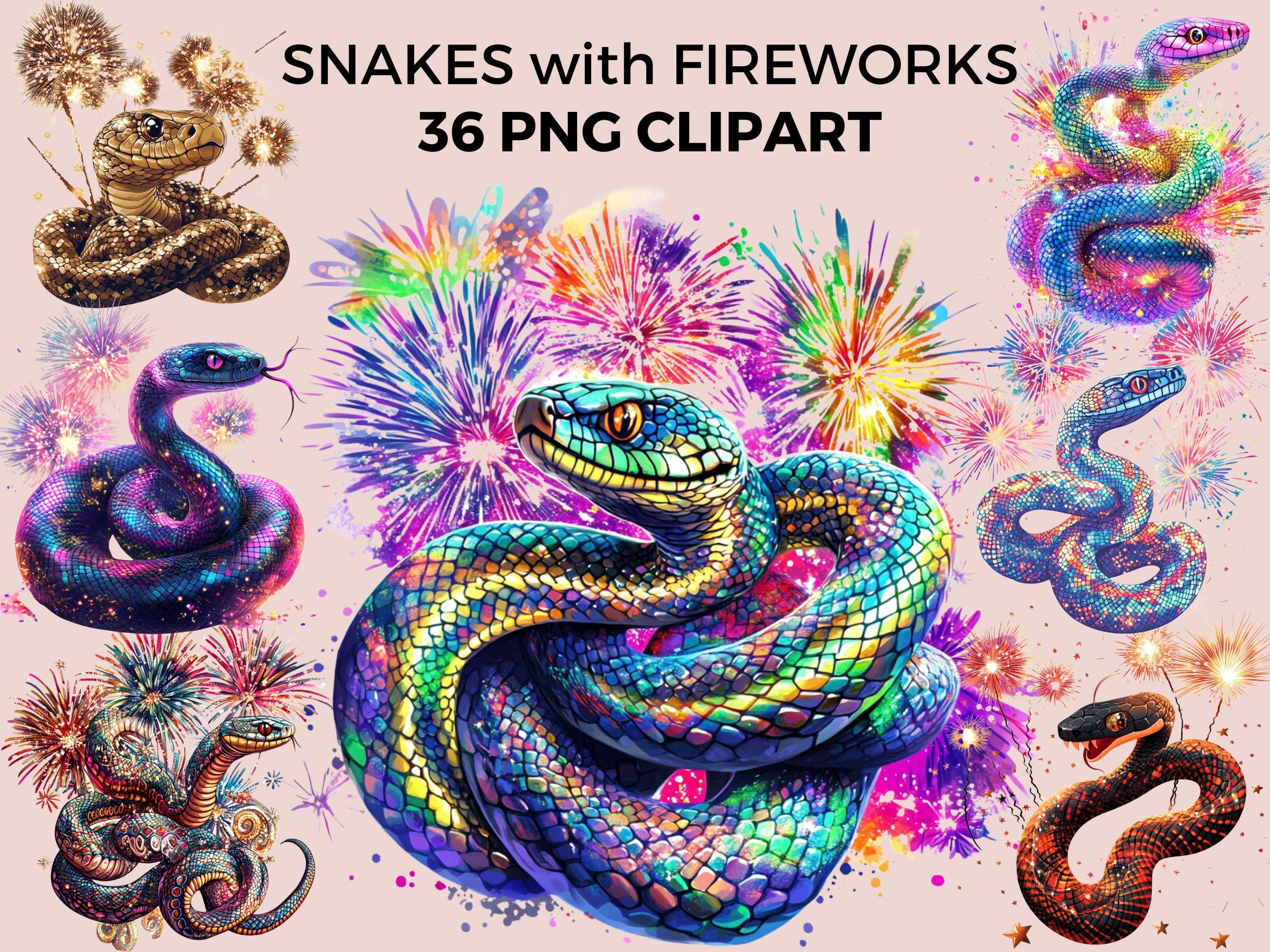Colorful Snake Fireworks Clipart PNG Files Vibrant Snake Illustration ...
