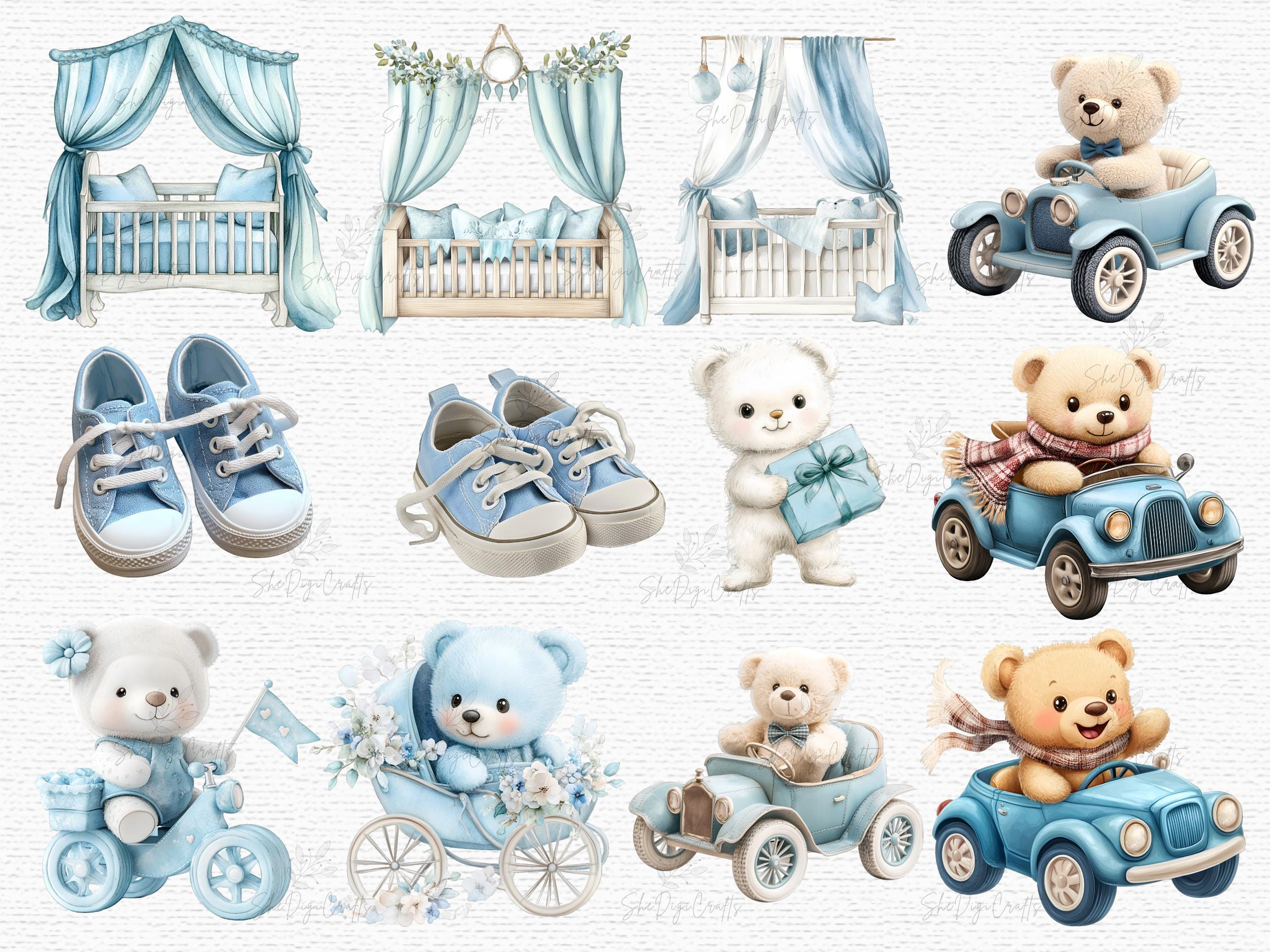 Blue Teddy Bear Clipart Watercolor, Baby Boy Nursery Bear PNG, Cute ...