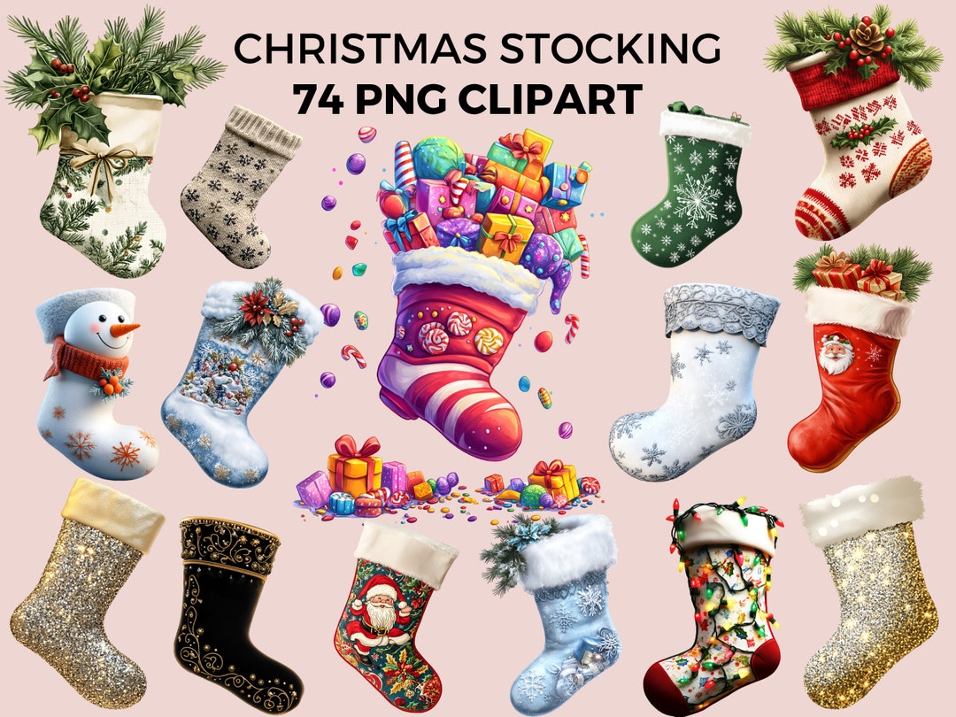 Christmas Stocking Clipart Set 74 PNG Festive Stockings Craft Projects ...