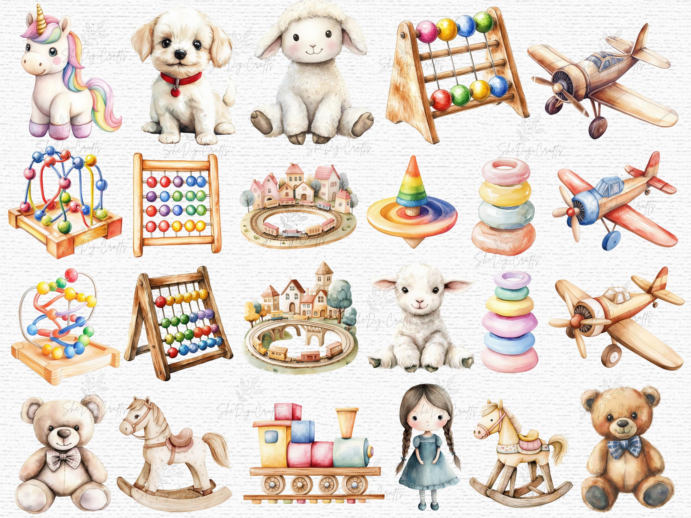 Vintage Watercolor Toys Clipart Baby Nursery Decor PNG SVG Toddler ...