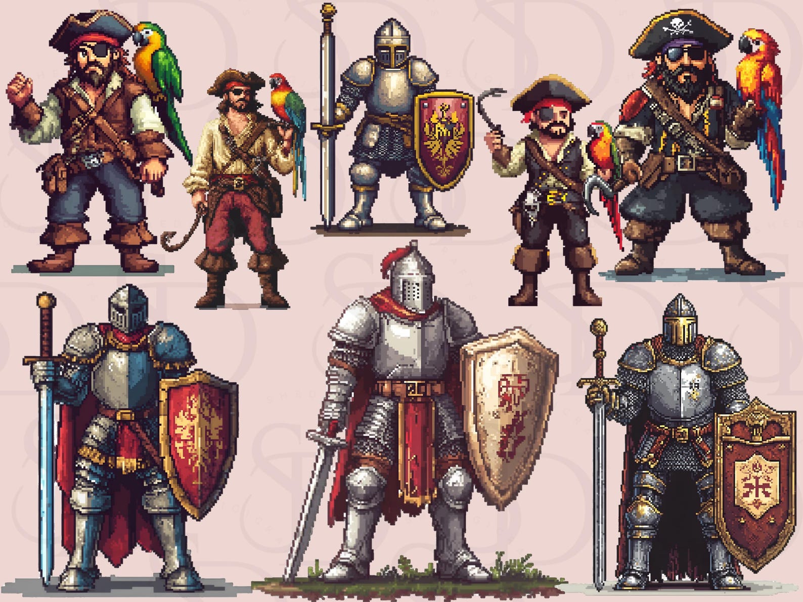 Pixel Art Character PNG Clipart Pack Fantasy Heroes Soldiers Aliens ...