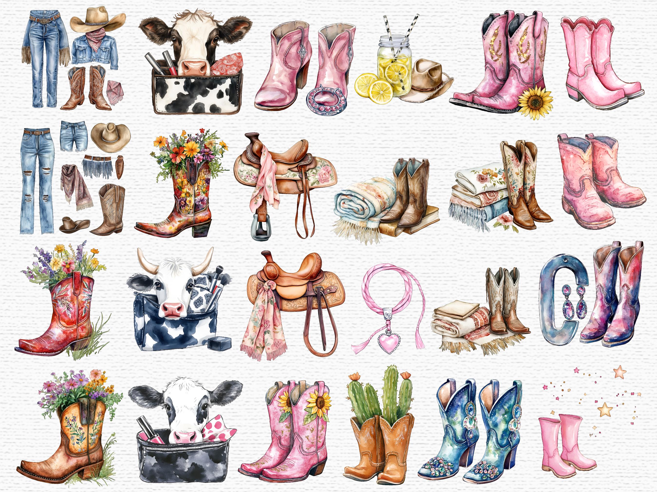 Curvy Cowgirl Clipart Set Western PNG Graphics Boho Cowgirl Digital ...