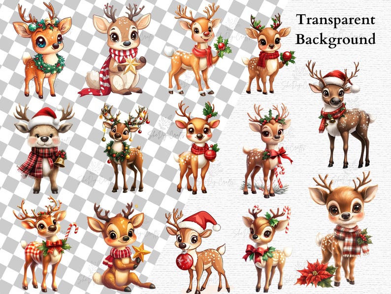 Christmas Reindeer Clipart Bundle 61 PNG Digital Download Cute ...