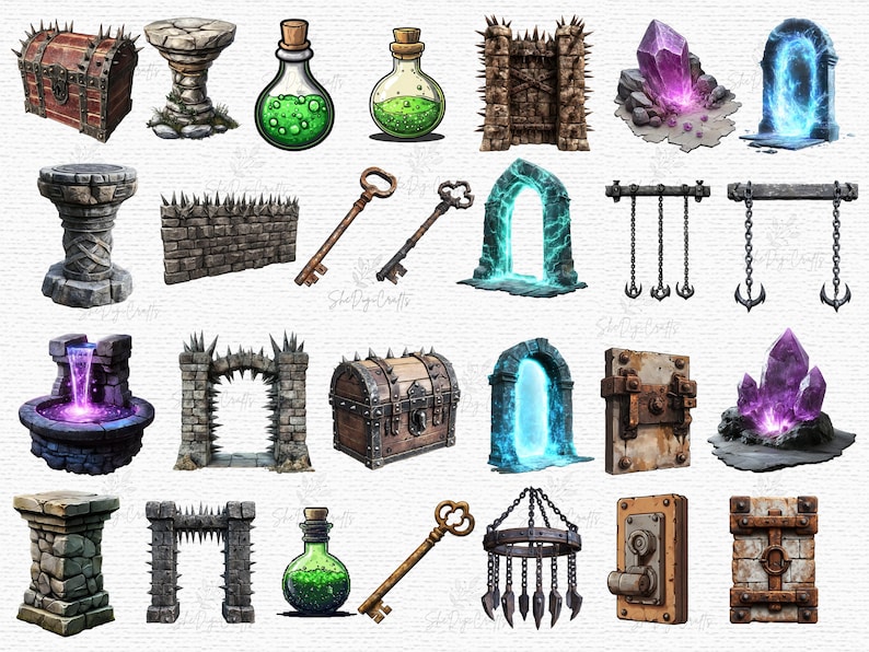 Dungeon Map Assets Clipart RPG Fantasy Tokens Dnd Trap Elements Magic ...