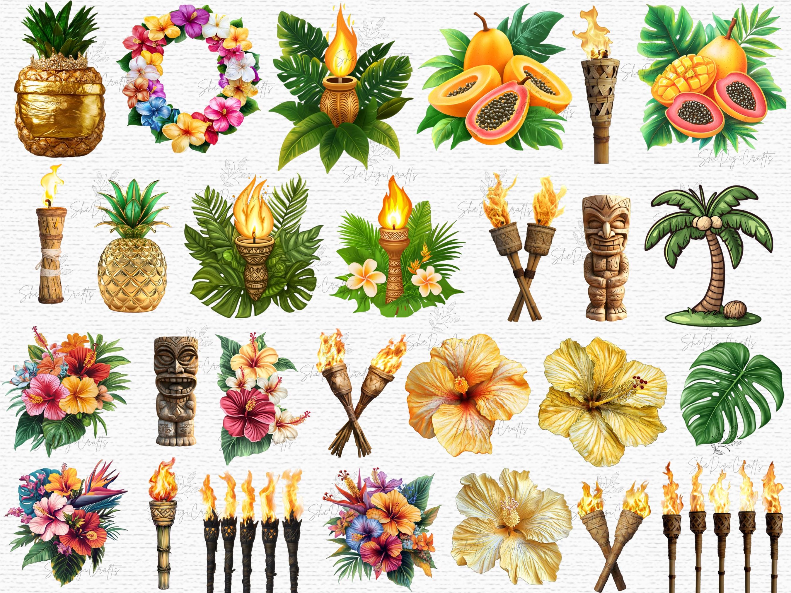 Hawaiian Luau Clipart Png Bundle Tropical Party Graphics Summer Beach ...