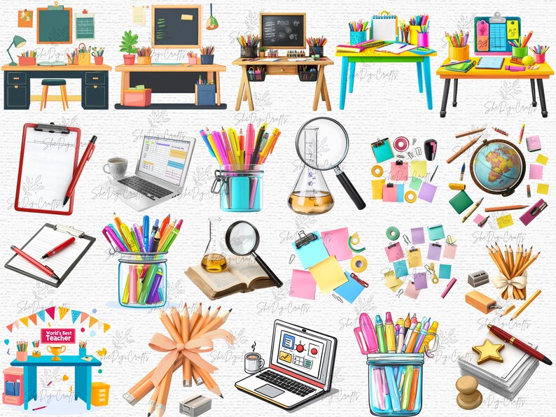 Teacher School Supplies Clipart Bundle Classroom PNG SVG Teacher ...