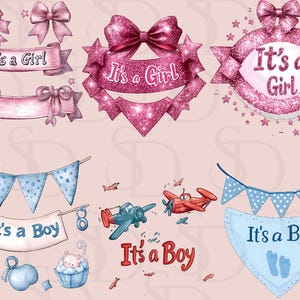Baby Shower Banner Clipart Boy Girl Gender Reveal Decorations Pink ...