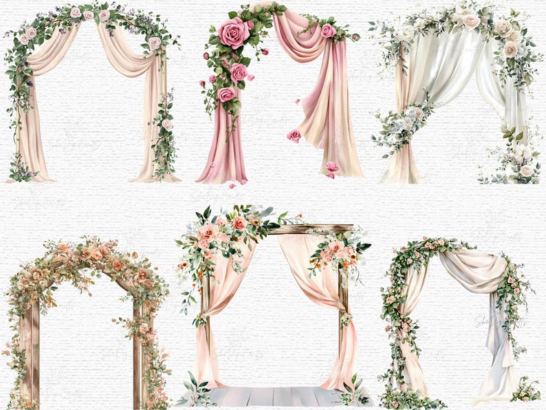 Wedding Arch Clipart Bundle Floral Arch PNG Set Ceremony Backdrop ...