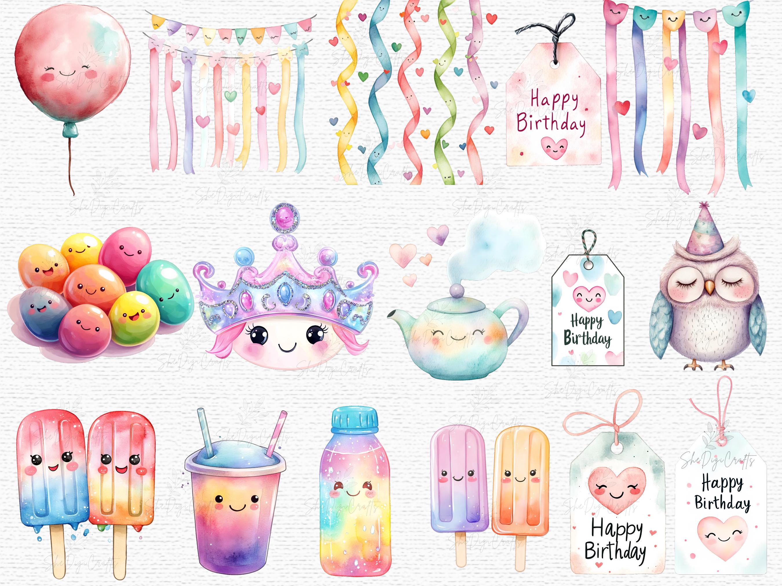 Pastel Kawaii Themed Birthday PNG Clipart Set With Pastel Colored ...