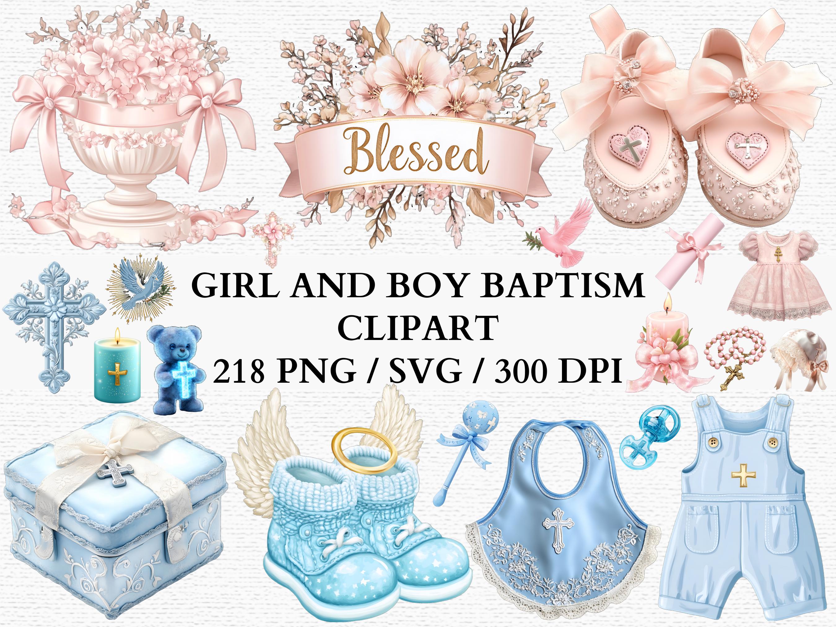 Baby Boy and Girl Baptism Clipart Blue and Pink Baby Graphics for ...